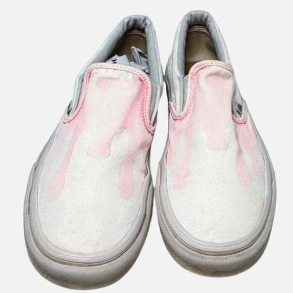 Vans | Shoes | Vans White Pink Paint Slime Drip Custom Slip On Low Top ...